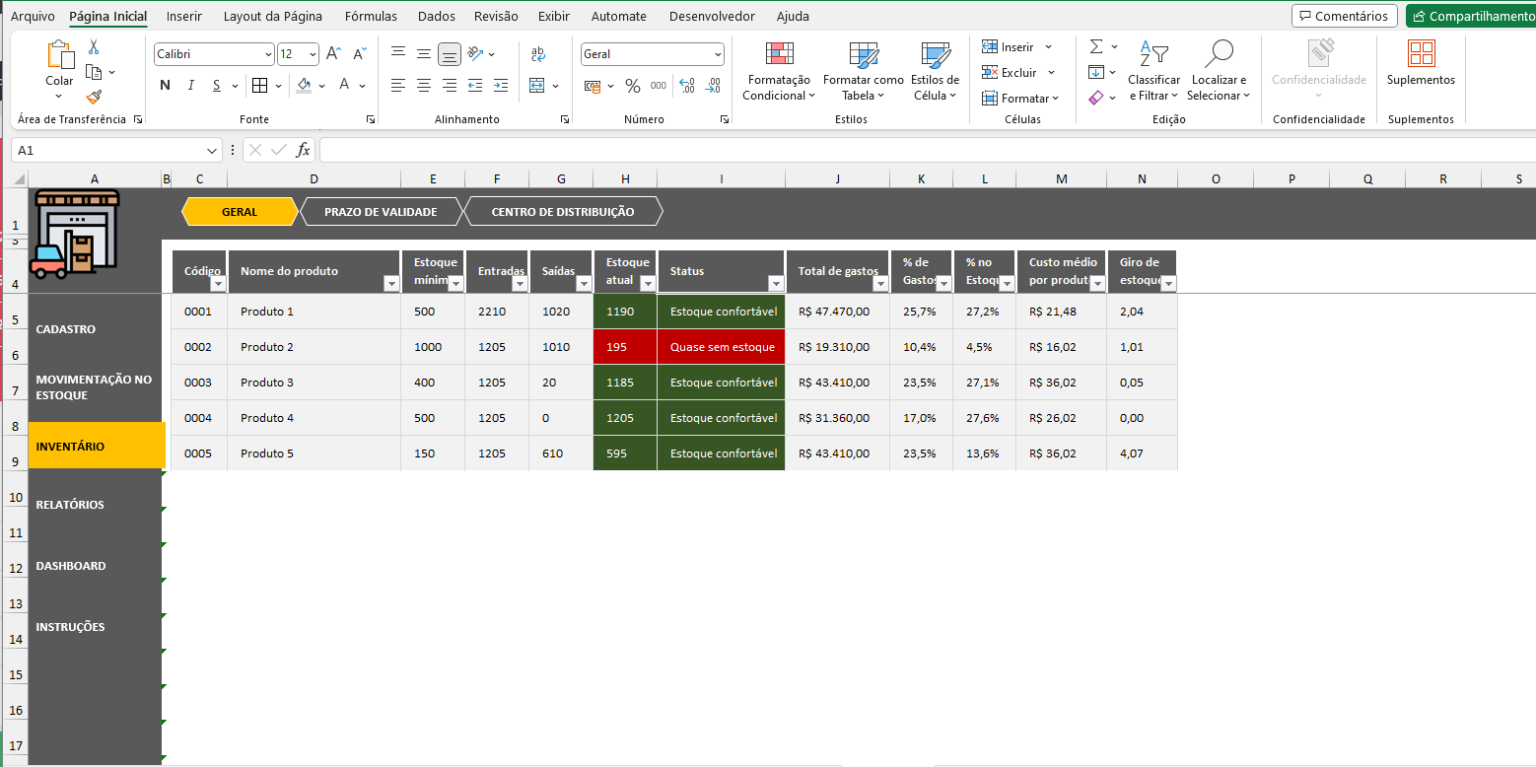 Planilha Controle de Estoque com Prazo de Validade Em Excel - Planilhas ...