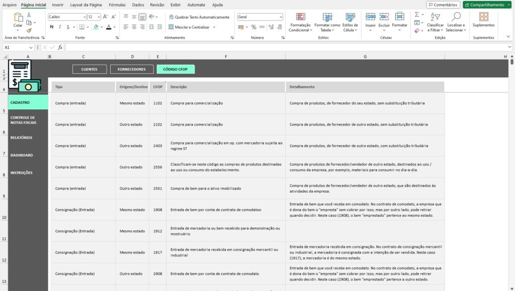 Planilha Completa de Gestão e Controle de Notas Fiscais Cfop - Planilhas Tech