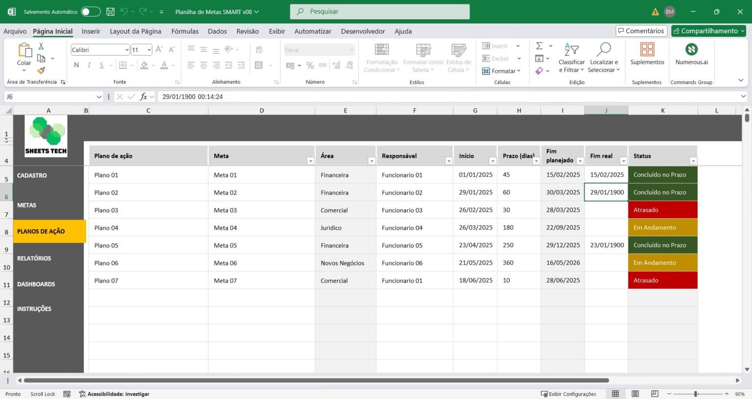 Planilha de Metas SMART em Excel - Planilhas Tech