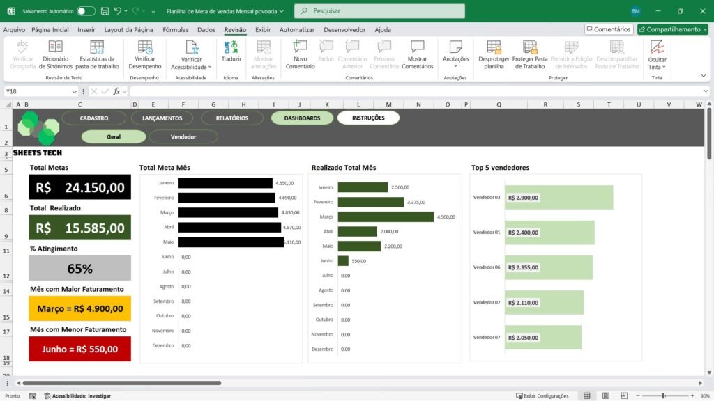 Planilha de Metas e Vendas em Excel - Planilhas Tech